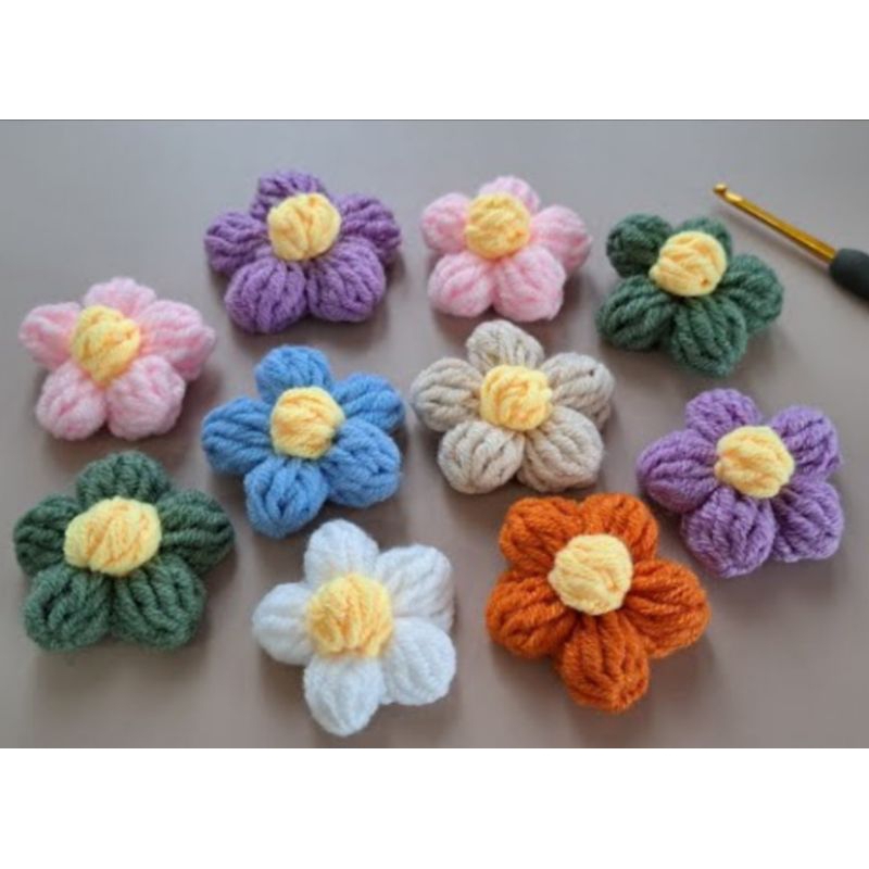 Puff flower crochet 10 Pcs |Bunga kait crochet|pre order | Shopee Malaysia