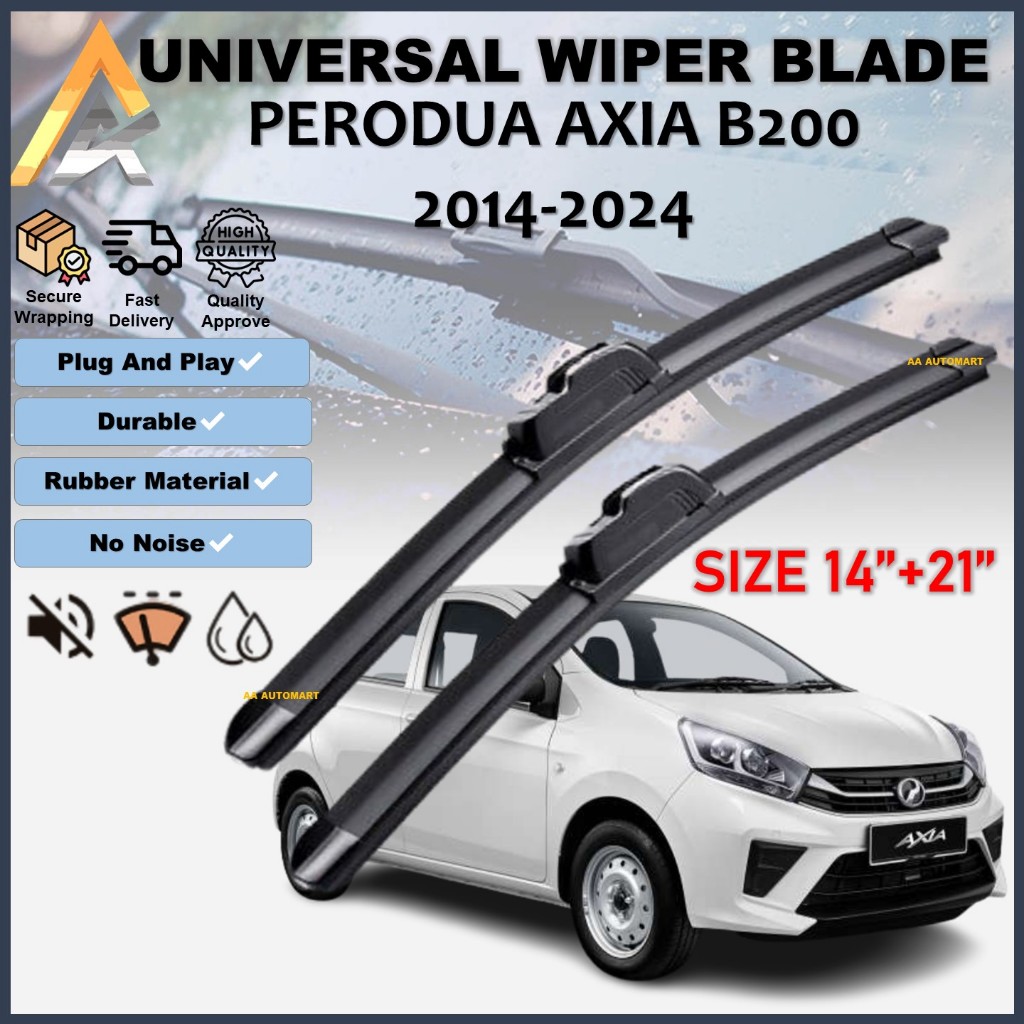 PERODUA AXIA B200 (2014-2024) U-Hook Wiper Blade Soft Rubber Car ...
