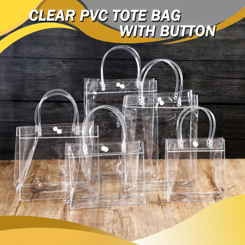 Clear PVC Tote Bag with Button, Transparent Shopping Bag, Fancy ...