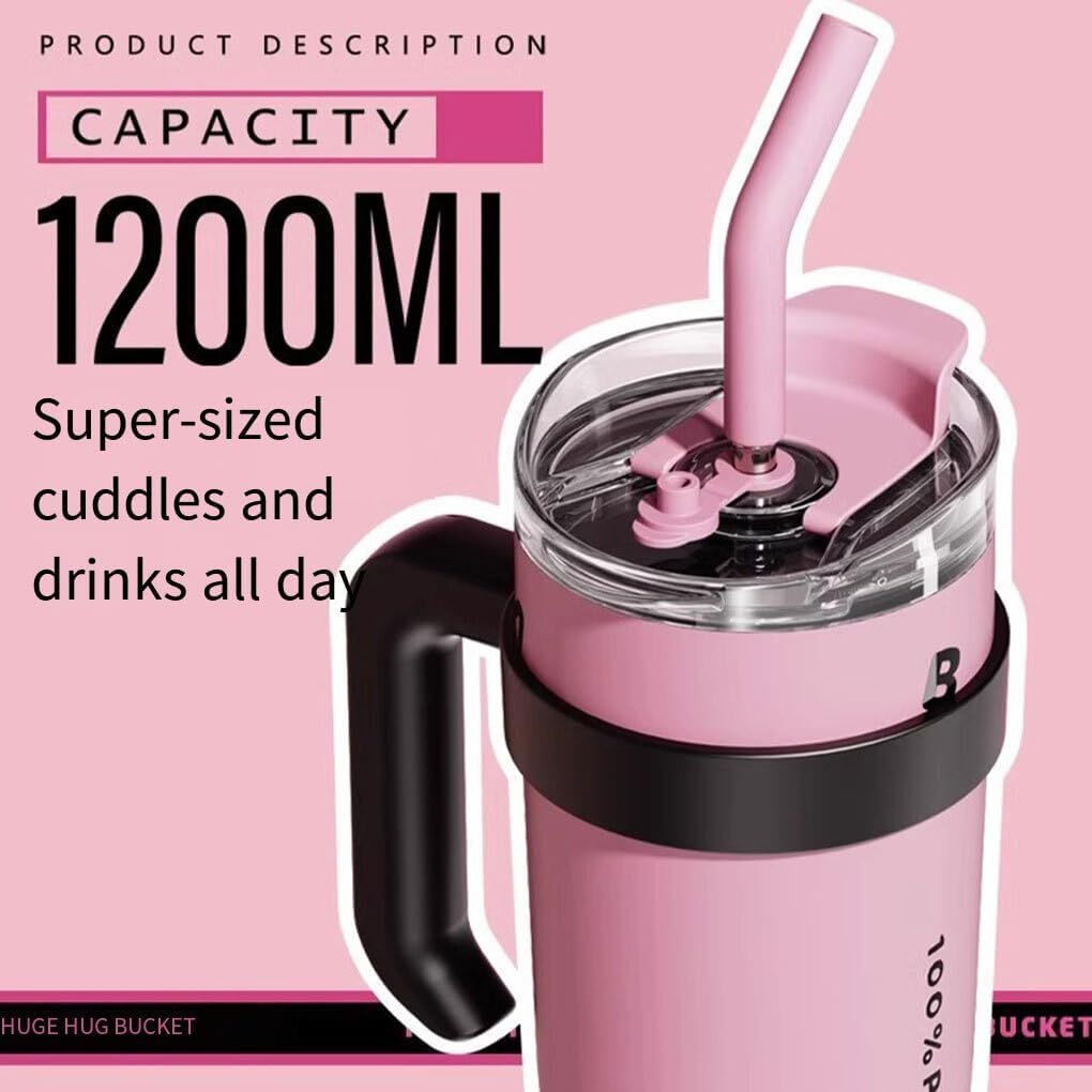 1200ML Trendy Big Belly Cup Double Drinking Cup Portable Outing Handbag ...