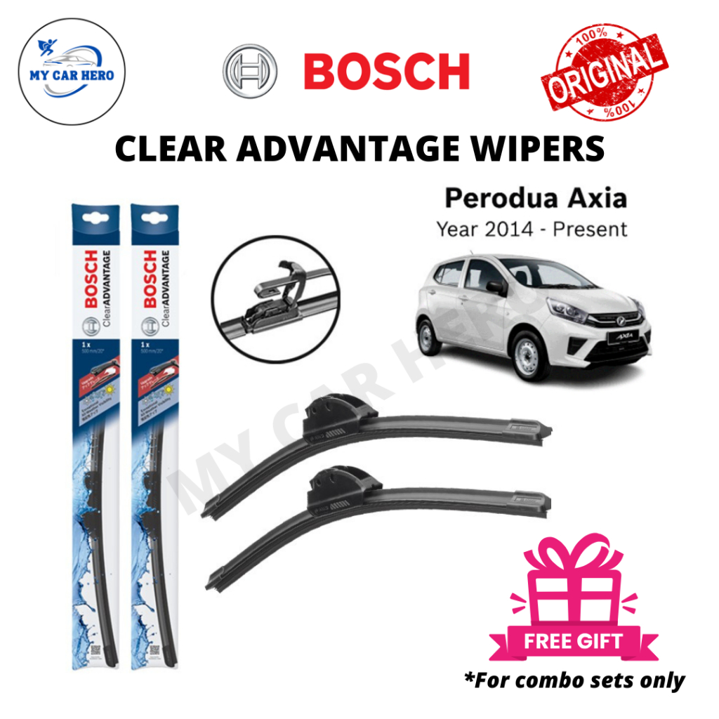 Genuine Bosch Clear Advantage U Hook Wiper Set for Perodua Axia (Year 2014-Present) (BCA21 ...