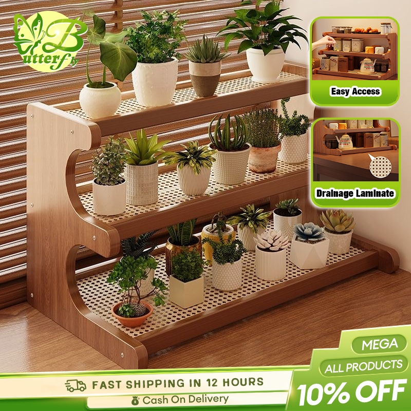 Rattan 2/3 layer Rak buku Almari Desk Organizer Rack Multi-layer space ...