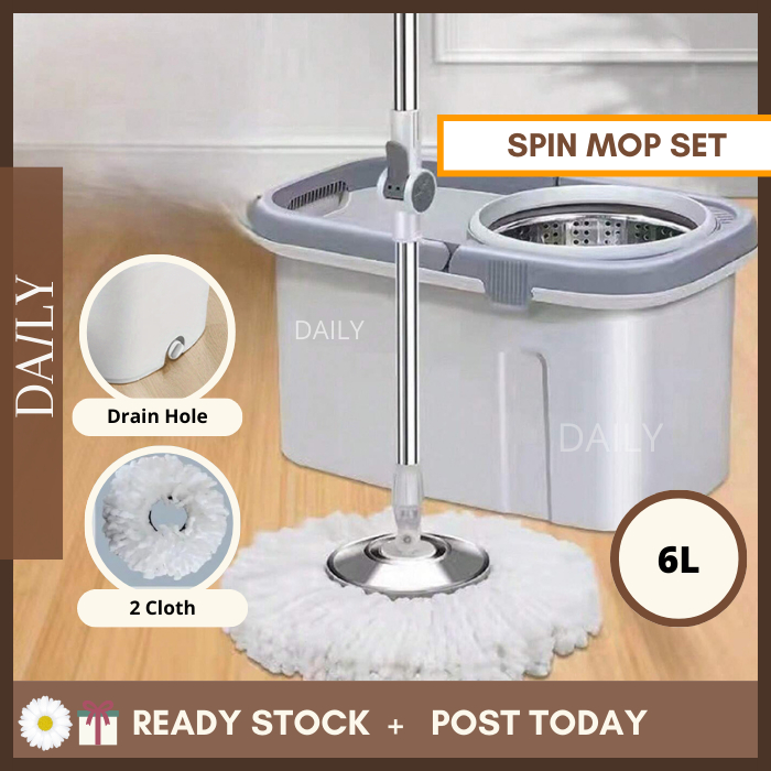 🐻DAILY🐻 Spin Mop Set With Bucket 360 Rotating Quick Dry Mop Lantai Mop ...
