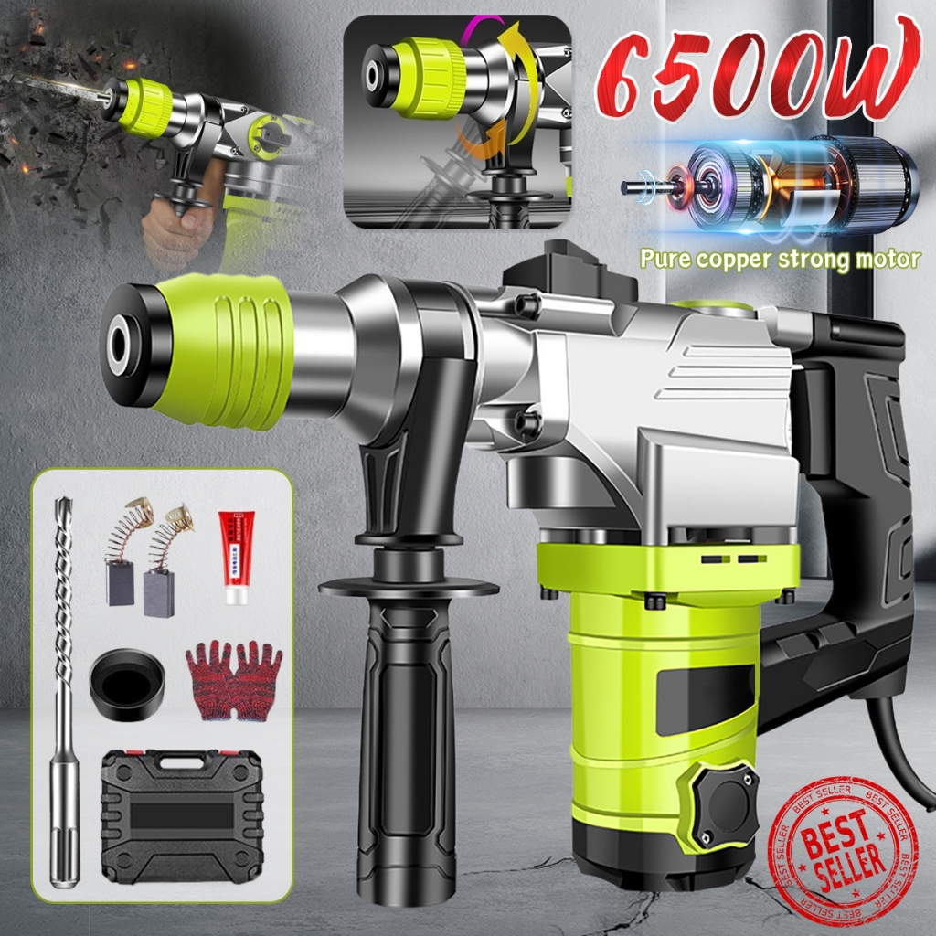 6500W Electric Pick Rotary Hammer Drill Drilling Demolition Jackhammer ...