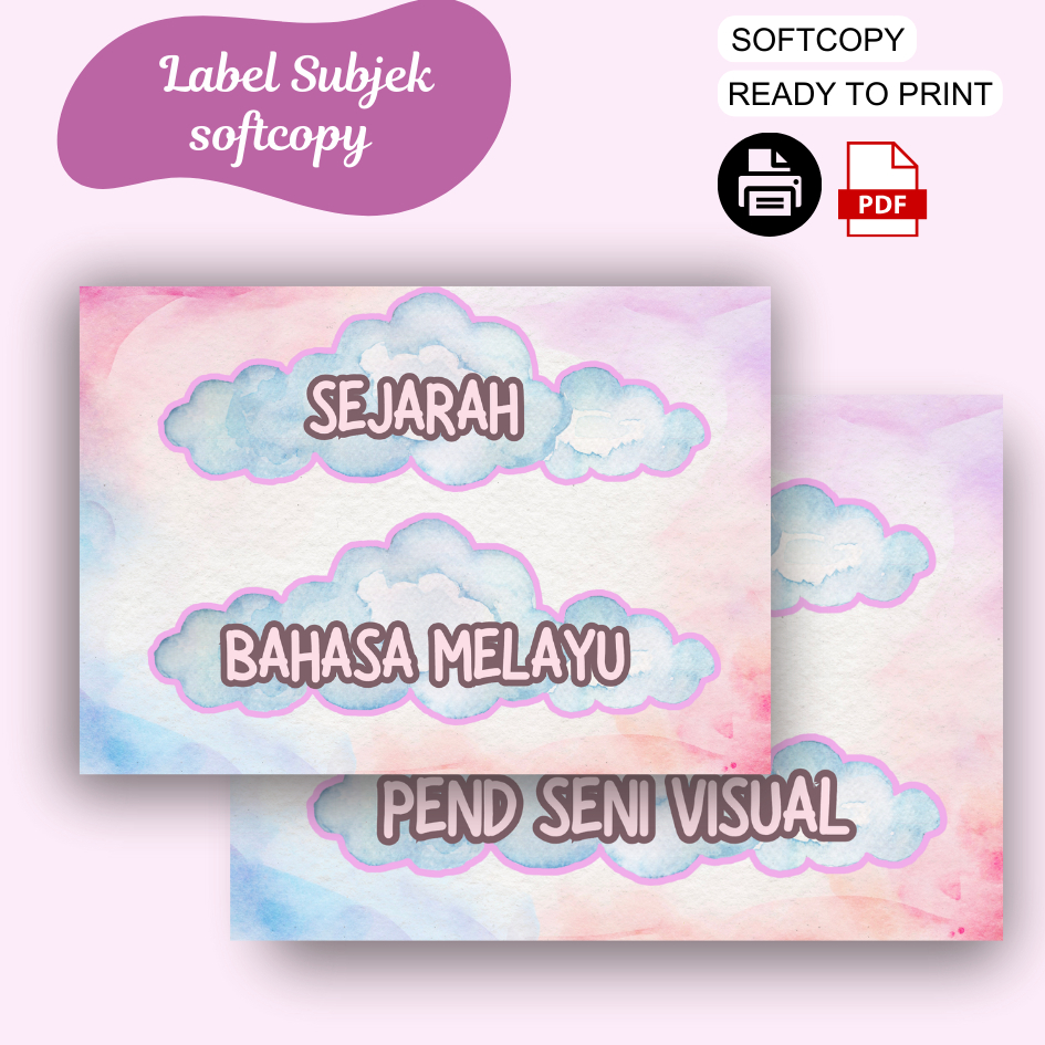 SOFTCOPY PDF LABEL SUBJEK PAPAN KENYATAAN KELAS HIASAN DEKORASI PURPLE TEMA | Shopee Malaysia