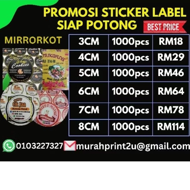 [1000pcs] STICKER LABEL MURAH HARGA KILANG (3CM-8CM) | Shopee Malaysia