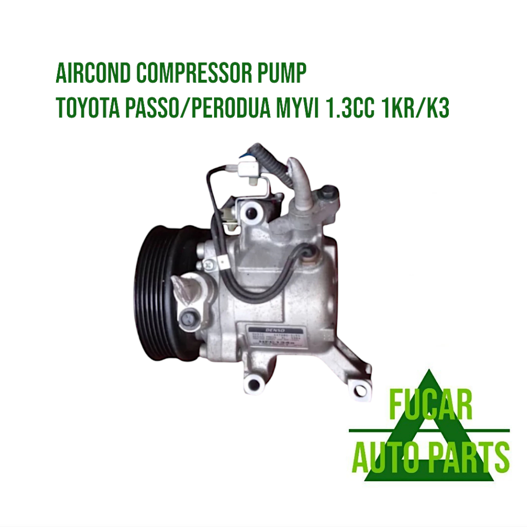 USED AIRCOND COMPRESSOR PUMP TOYOTA PASSO/PERODUA MYVI 1.3CC 1KR/K3 ...
