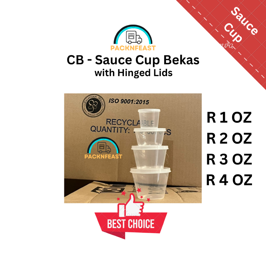 Cbware 50/100pcs R1oz R2oz R3oz R4oz Sauce Box Container Hinged Lid Plastic Bekas Sos Bekas ...