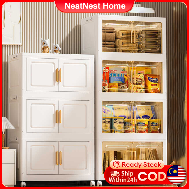 Foldable Storage Cabinet With Wheels Large Capacity Storage Organizer ...