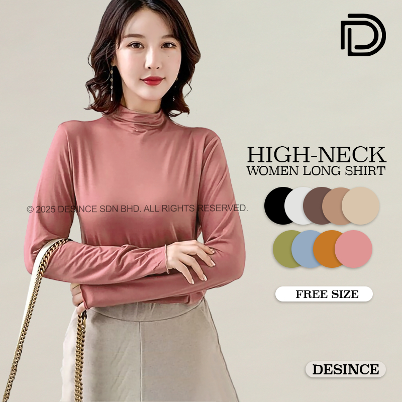 🇲🇾 DESINCE Women High Neck Shirt Long Sleeve T-shirt Turtle Neck Solid ...