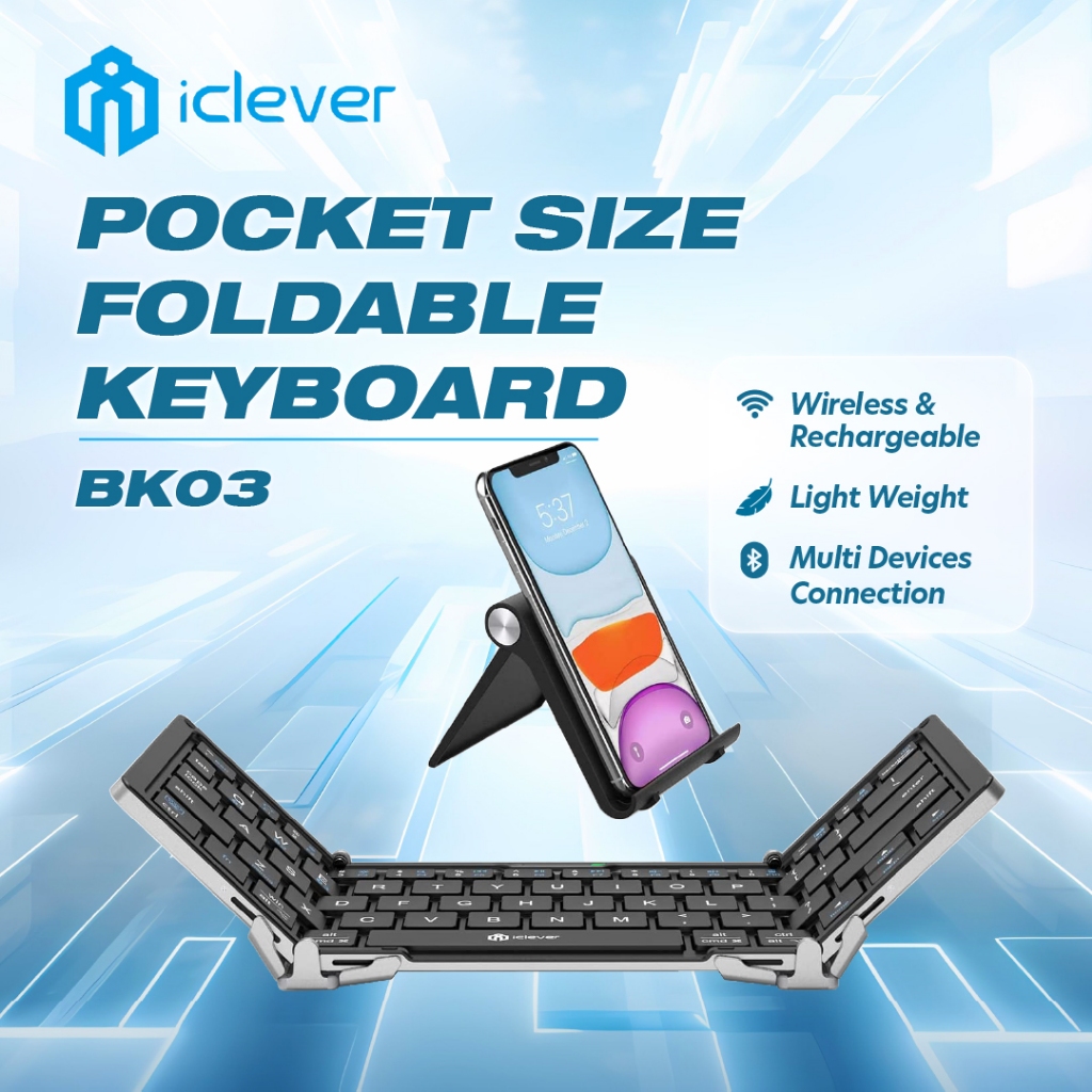 iClever BK03 Portable Keyboard with Stand Holder (Sync Up to 3 Devices), Full-Size Bluetooth ...