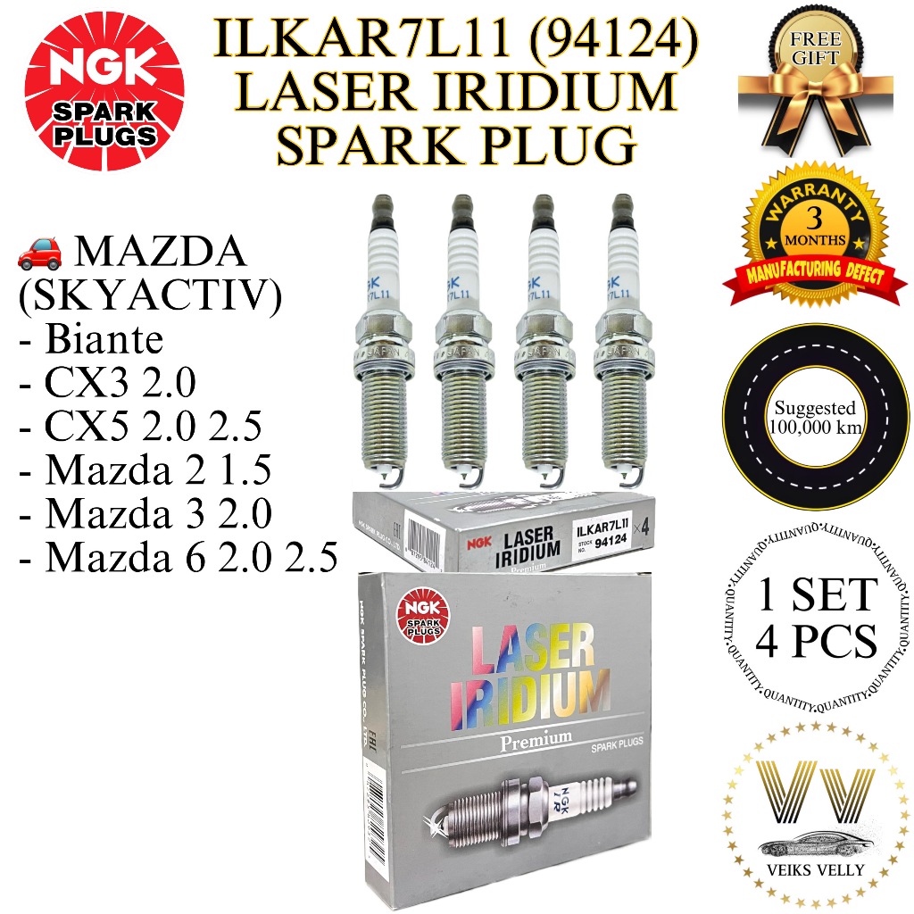 🚗 ILKAR7L11 (94124) NGK LASER IRIDIUM SPARK PLUG MAZDA SKYACTIV/ MAZDA 2/ MAZDA 3/ MAZDA 6 ...
