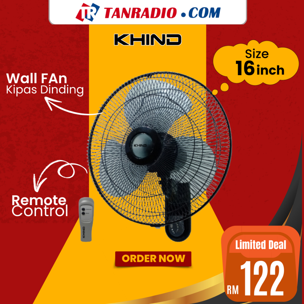 Khind Wall Fan Kipas Dinding 16" 3 Speed Remote Control Black Wall Fan ...