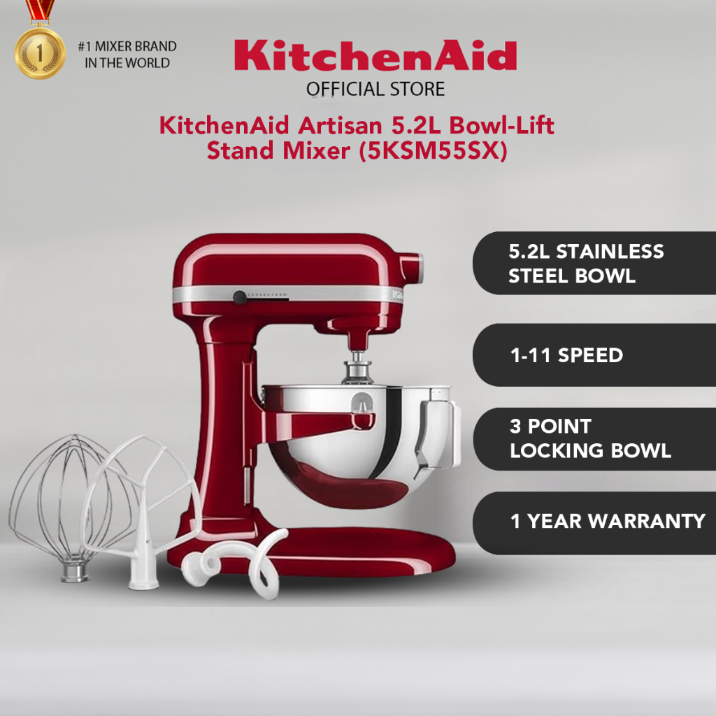KitchenAid Artisan 5.2L Bowl-Lift Stand Mixer (5KSM55SXX) | Shopee Malaysia