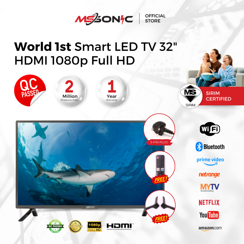 SIRIM Certified MS SONIC Smart LED TV Built In MYTV Netflix Television ...