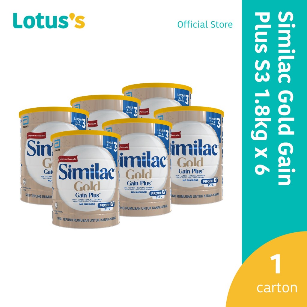 Similac Gold Gain Plus S3 1.8kg x 6btl (1 carton) | Shopee Malaysia