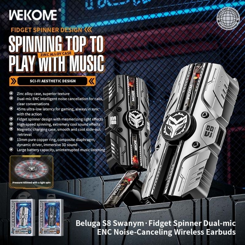 WEKOME Beluga S8 fidget spinner Dual-mic ENC noise-canceling wireless ...