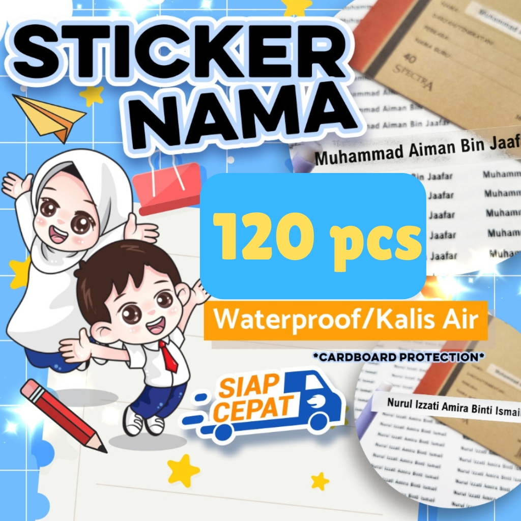 120PCS Waterproof Student Name Sticker | Sticker Nama Pelajar ...