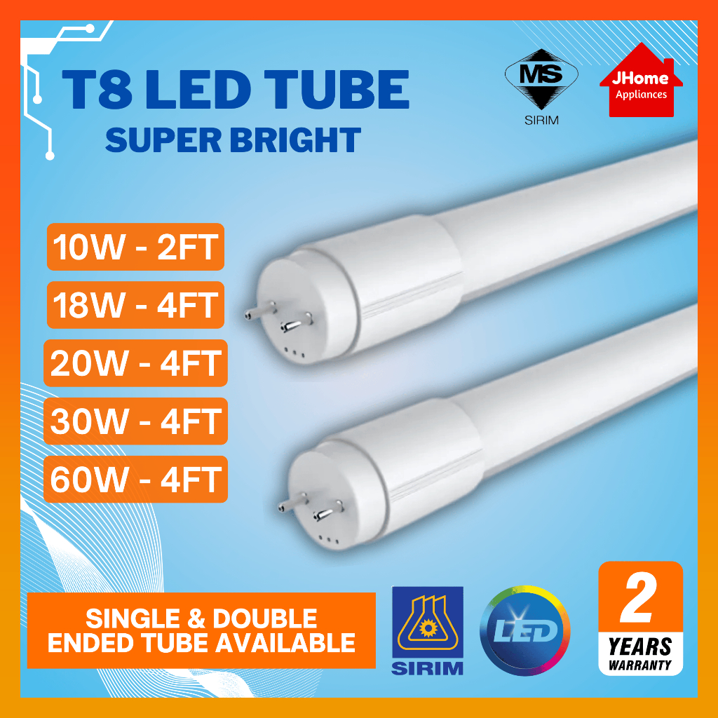 (SIRIM) LED T8 TUBE SUPER BRIGHT 10W / 18W / 20W / 30W / 60W - 2FT / 4FT TUBE LAMPU KALIMANTANG ...