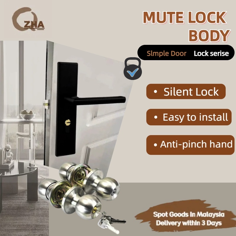 Door Lock Set Tubular Lever Cylindrical Cylinder Door Lock Tombol Pintu ...