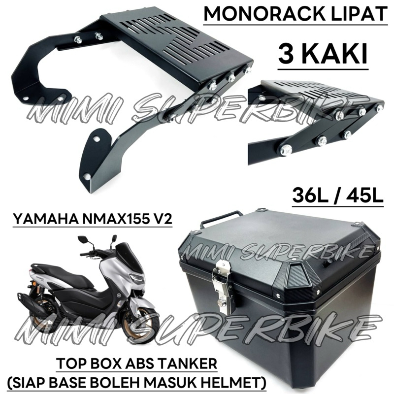 YAMAHA NMAX155 V2 NMAX MONORACK LIPAT 3 KAKI & TOP BOX TANKER ABS 36L ...