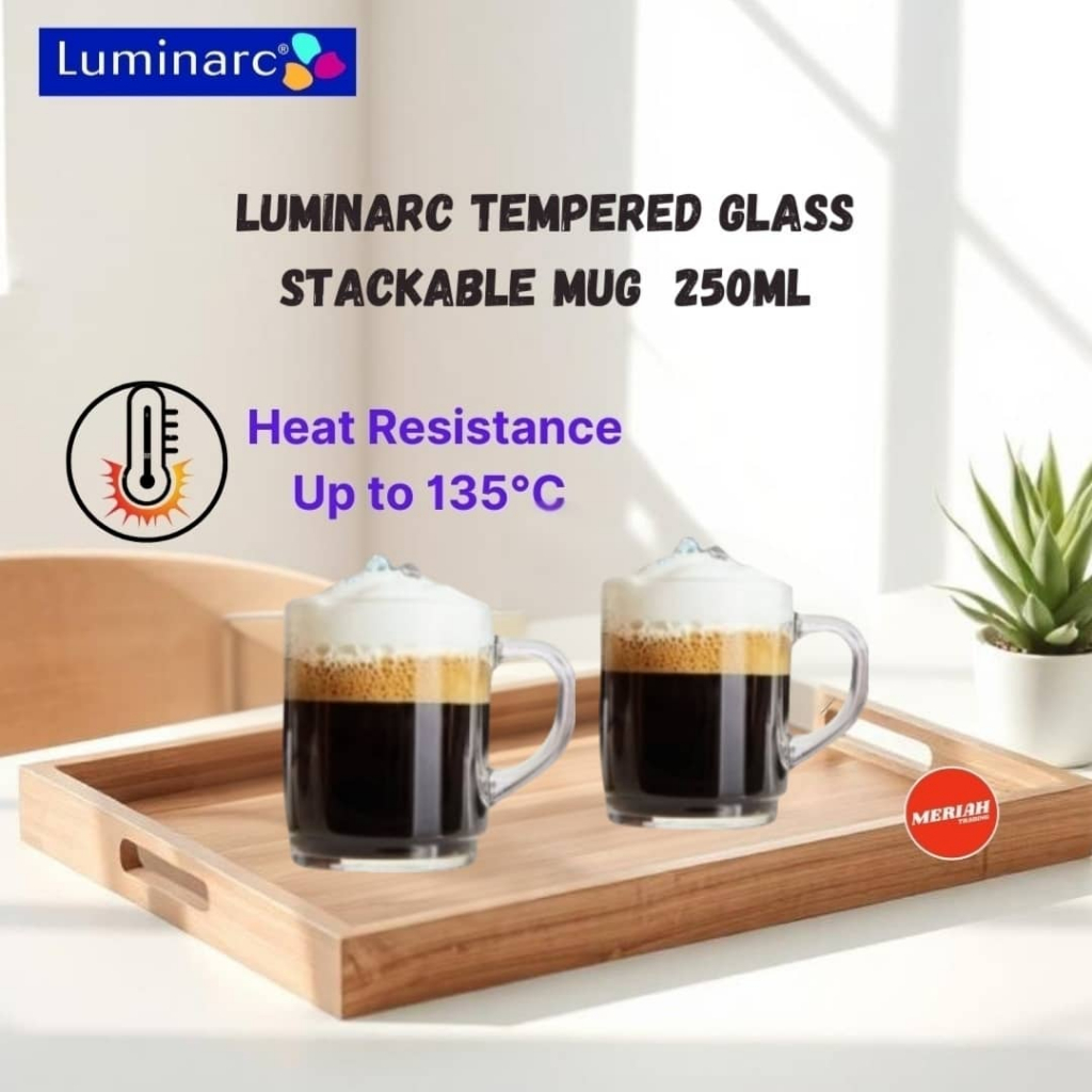 LUMINARC Tempered Glass Stackable Mug 250ml Coffee Cup Cawan Teh Tarik ...