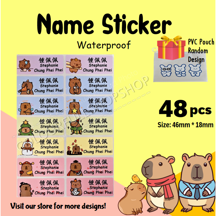 L size - Capybara Name Sticker custom made for kids, kindergarten ...
