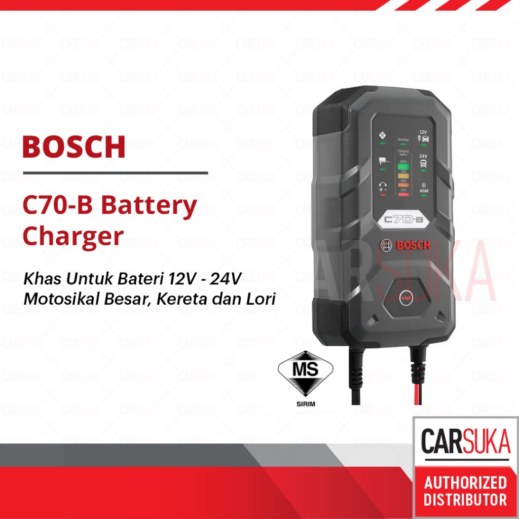Bosch C70-B Battery Charger for 12V - 24V for Cars Big Bikes Trucks Lorries Pengecas Bateri ...