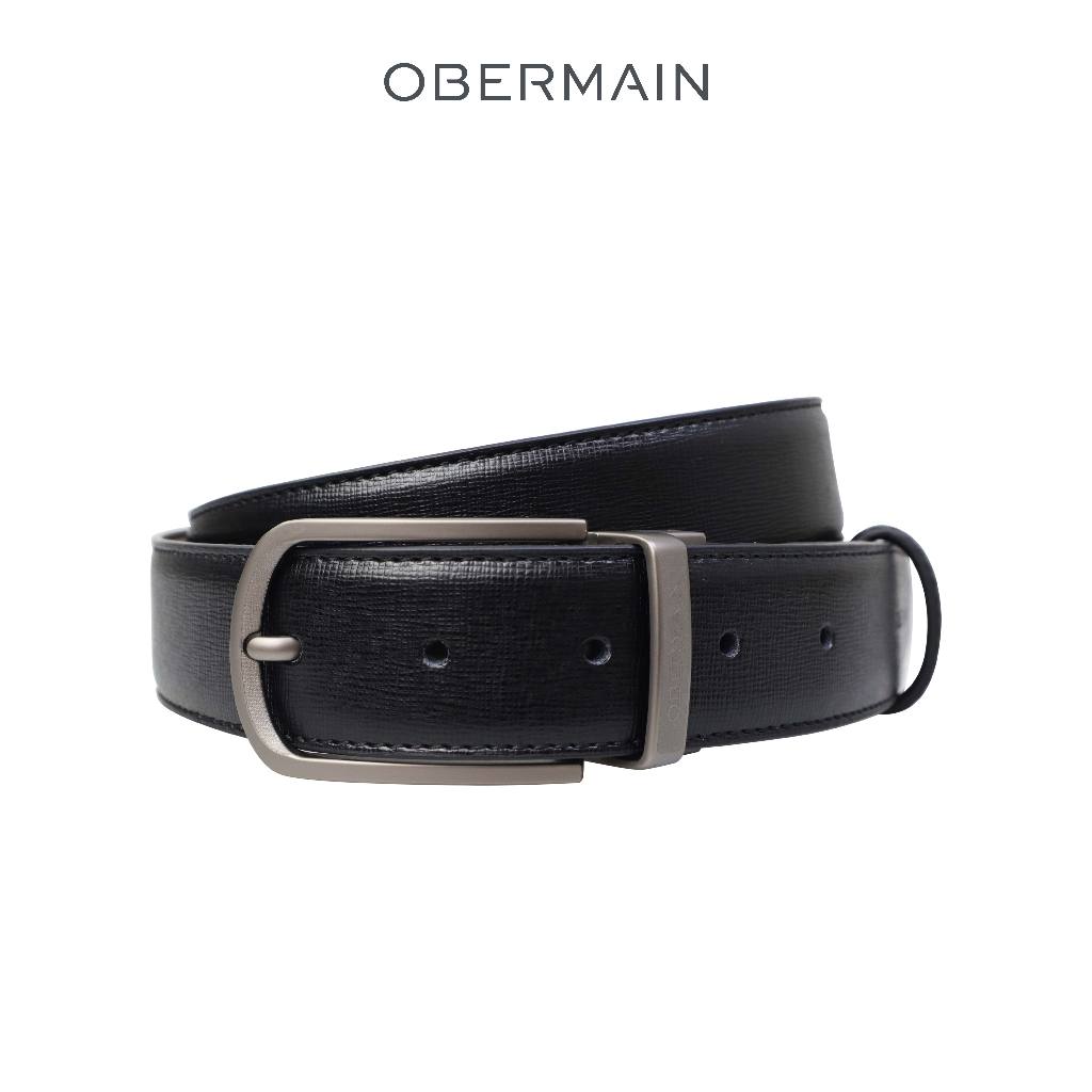 OBERMAIN Men's Belt / 35MM Pin Clip Reversible Buckle / Leather / Black ...