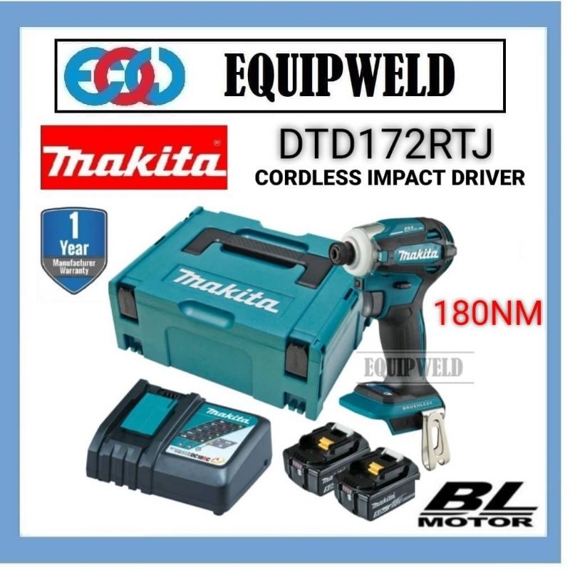 MAKITA 18V DTD172RTJ CORDLESS IMPACT WRENCH 180NM (BRUSHLESS) BL1850B 5.0AH + DC18RC + MAKPAC ...