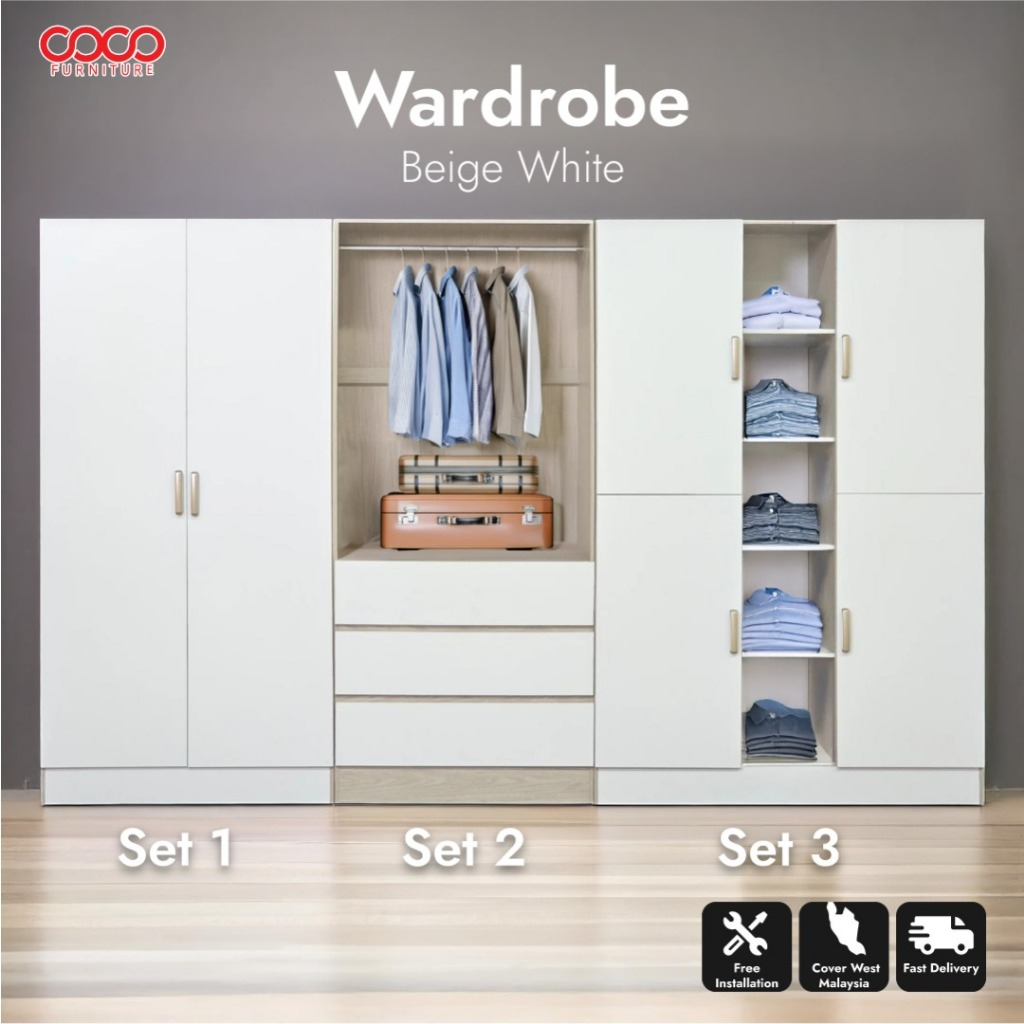 COCO Almari 4Door Wardrobe With 5 layer/Kabinet Almari Baju/Kabinet ...