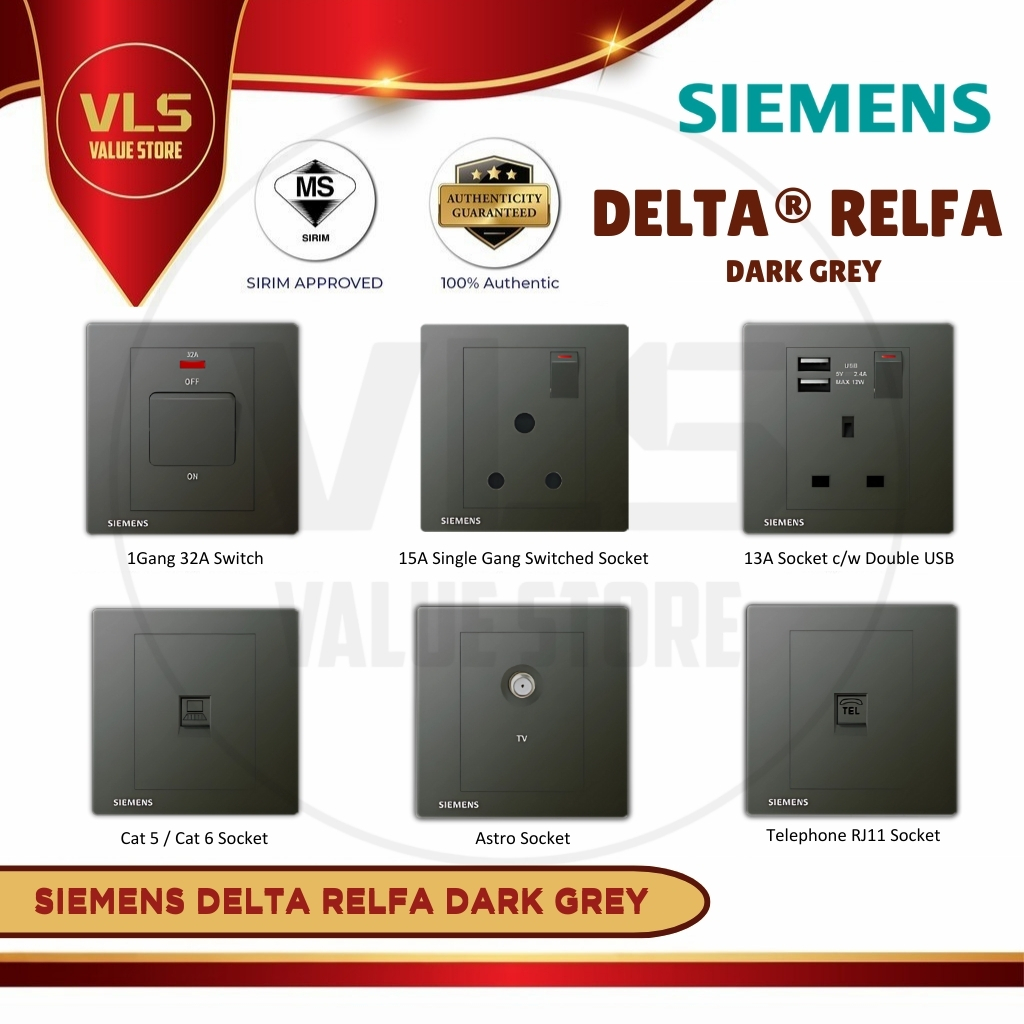 【NEW COLOUR Dark Grey】Full Range of Siemens Delta Relfa Series Switches ...