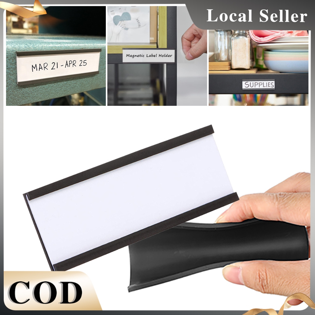 50Pcs Magnetic Label Holder With Clear Plastic Protectors Metal Shelf ...