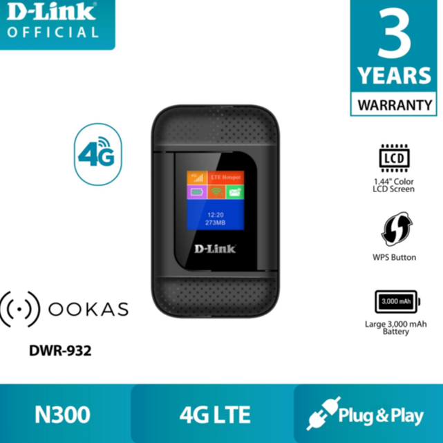 D-Link New Colour Screen DWR-932 D3 4G LTE Portable Mifi Wireless Modem Wifi Router for Unifi ...