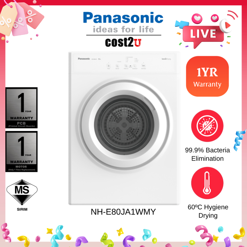 [𝐋𝐈𝐕𝐄] Panasonic 8kg Fabric Care Tumble Dryer | NH-E80JA1WMY NH-E80JA1 ...