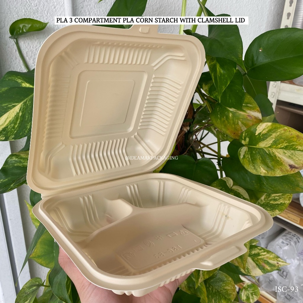 3 Compartment PLA Corn Starch with Clamshell Lid (200pcs) | Shopee Malaysia