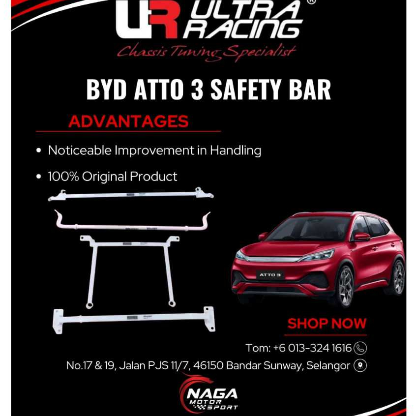 ULTRA RACING SAFETY BAR BYD ATTO 3 FRONT STRUT/ENGINE BAR AND REAR ANTI ...