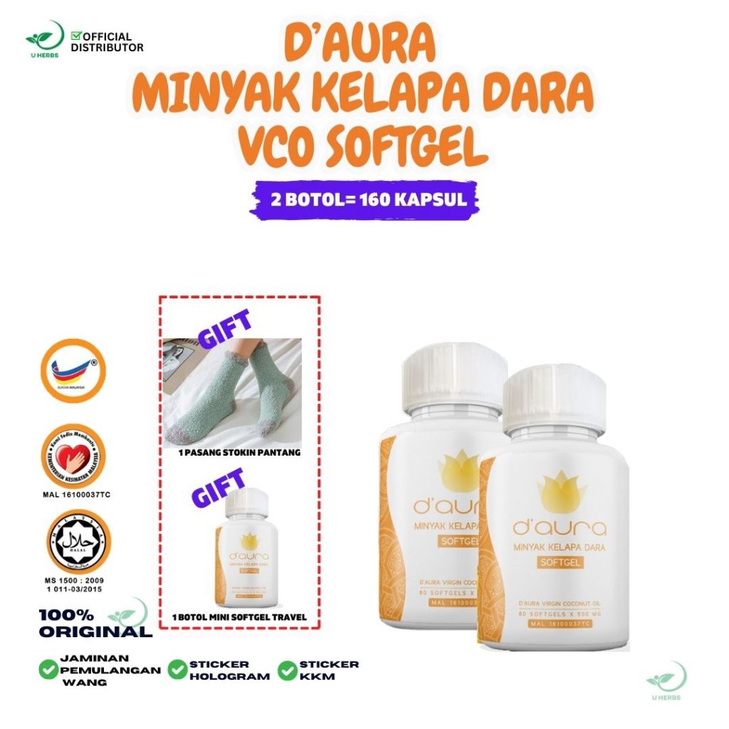 2 Botol VCO 80 Kapsul Minyak Kelapa Dara Original D Aura Extra Virgin ...