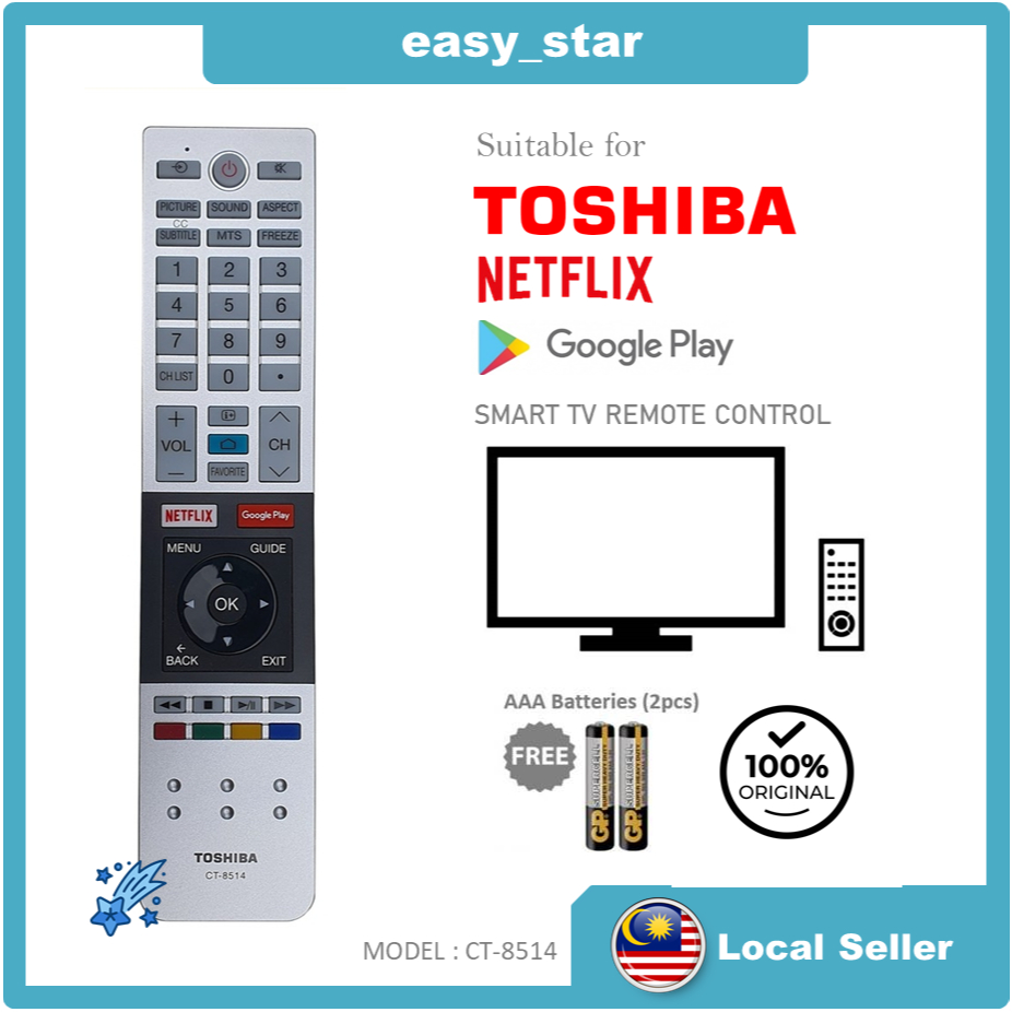 100% Original TOSHIBA Smart LED TV Android Netflix Google Play Remote Control (CT-8514) | Shopee ...
