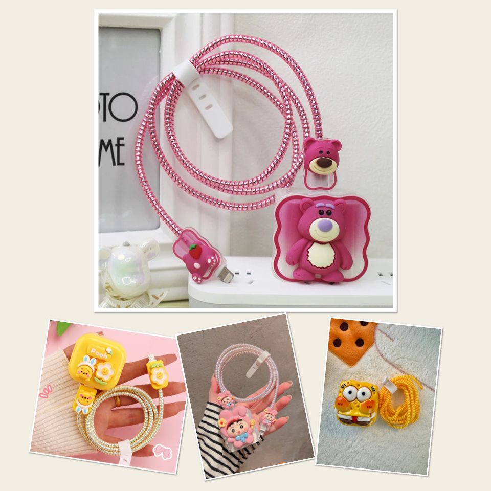 Casing Adapter + Cable Protector Sweet Smile Bear Charging Set | Shopee ...