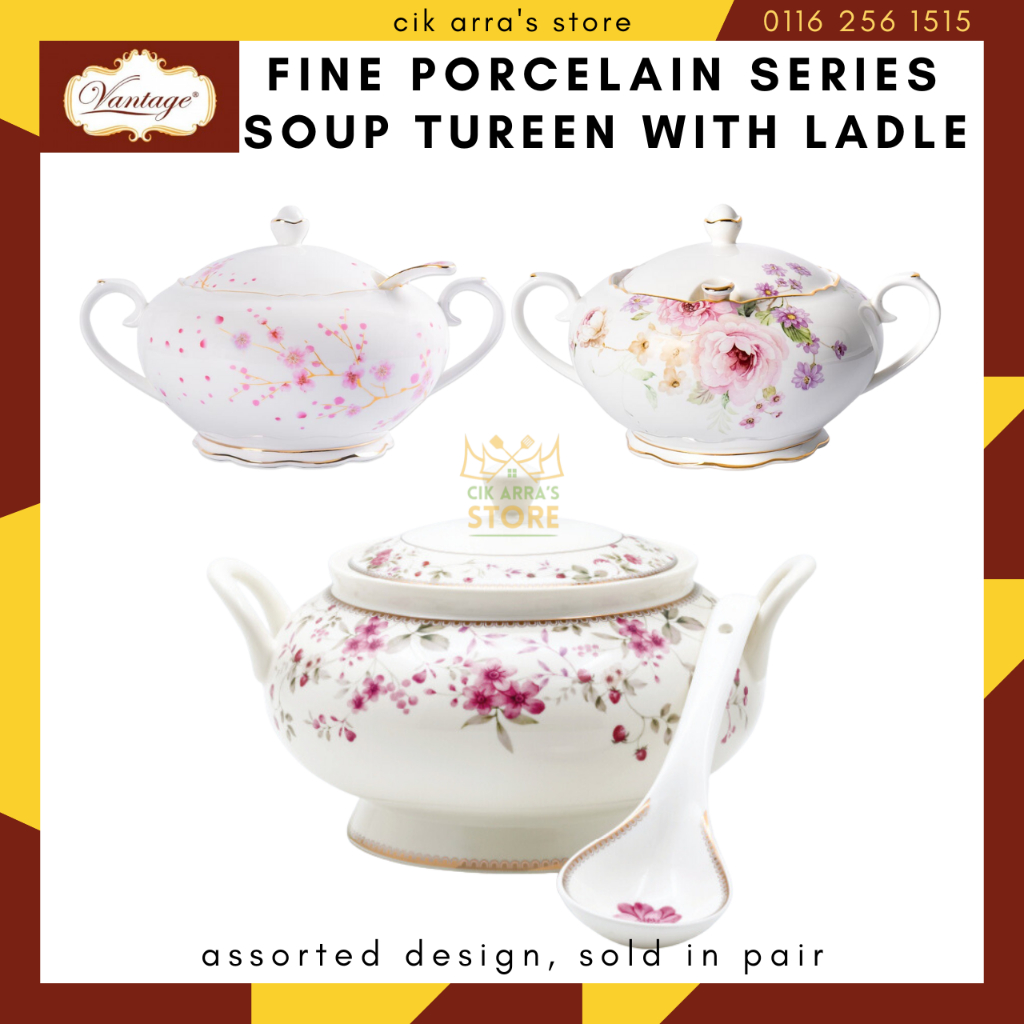 Vantage Porcelain Stew Eastern Soup Tureen with Ladle Mangkuk Hidang ...