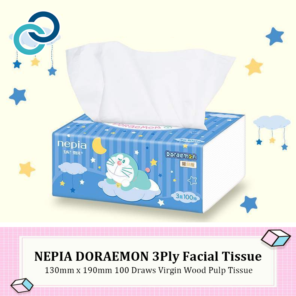 NEPIA DORAEMON Facial Tissue 130mm x 190mm 100 Sheets Disposable Face ...
