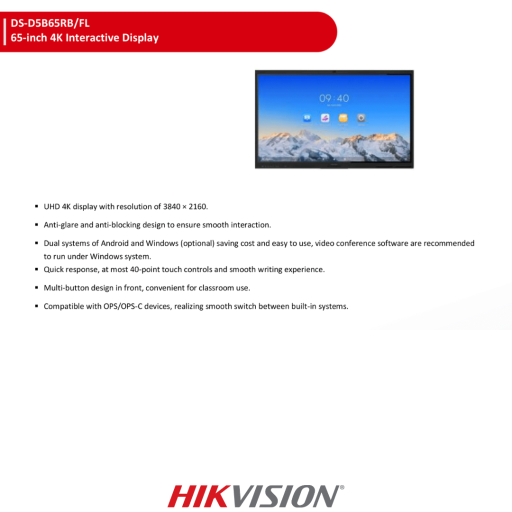 Hikvision DS-D5B65RB/FL Interactive Display / 4K Smart Board | Shopee ...