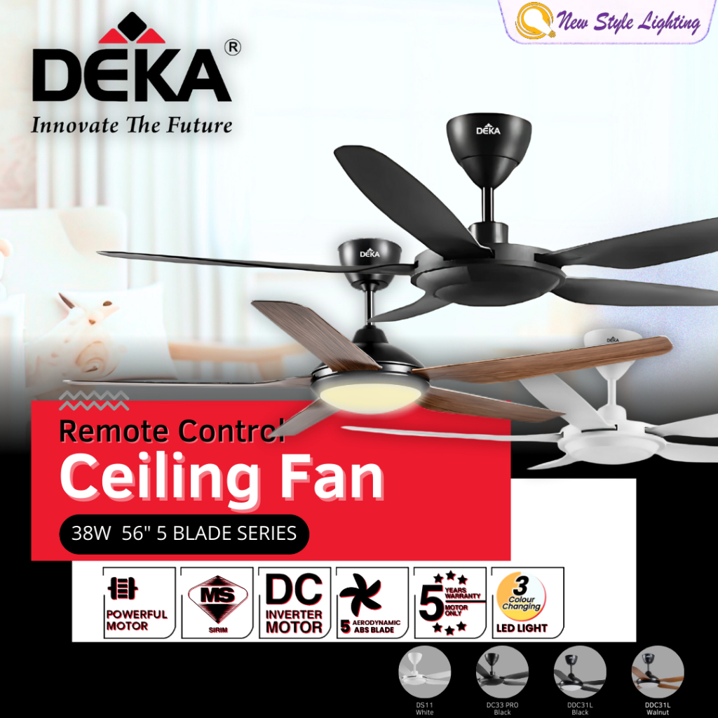 DEKA DC33PRO DDC31L DS11 56" 5 Blades 38W DC Motor 7 Speed SIRIM Remote ...