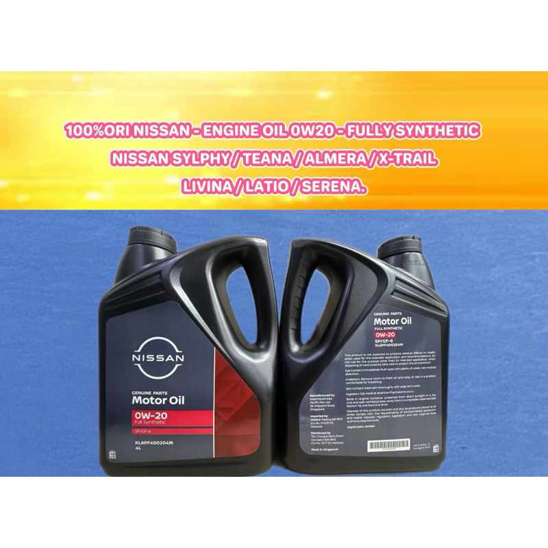 100%ORI NISSAN - ENGINE OIL 0W20 - FULLY SYNTHETIC - NISSAN SYLPHY ...