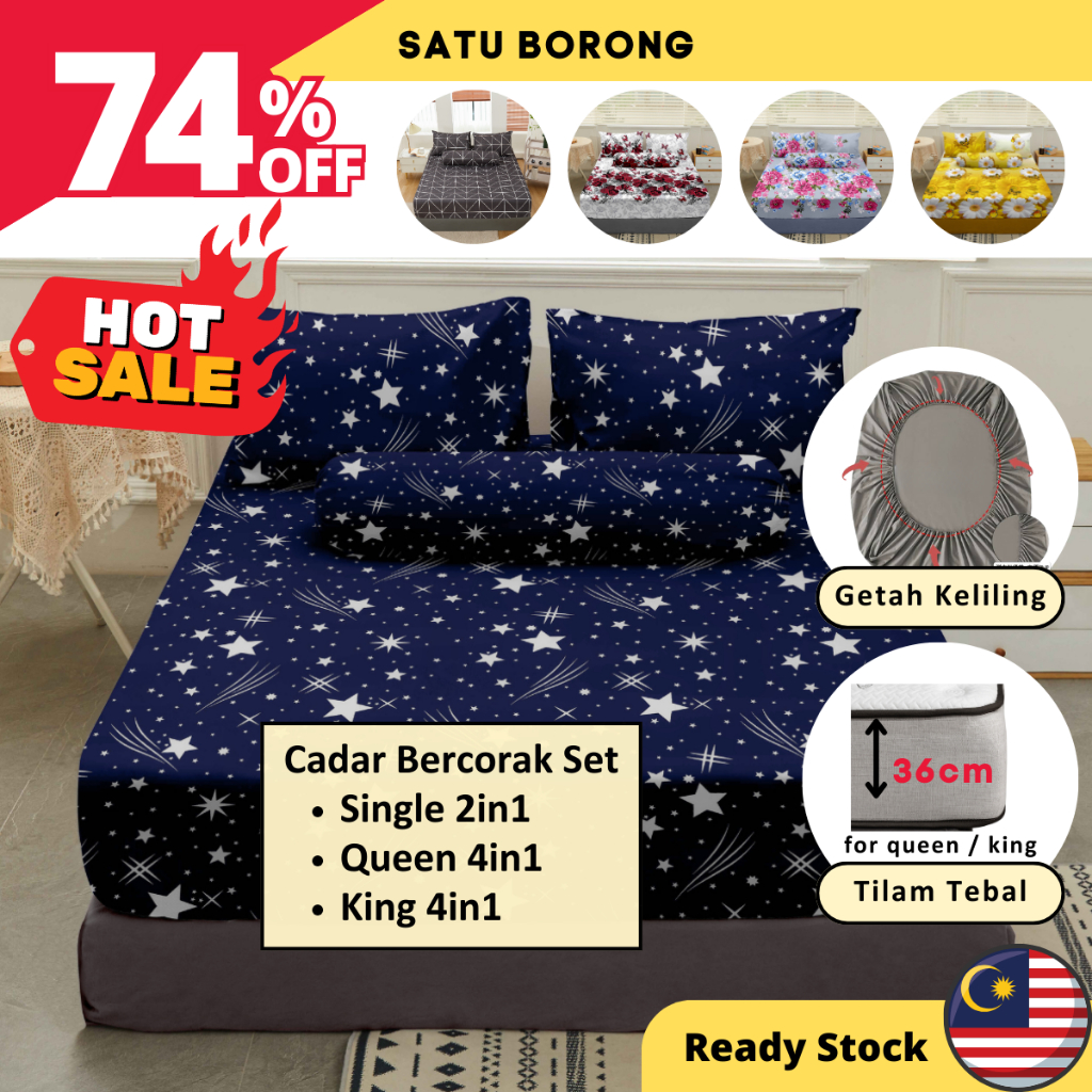 Premium Bedsheet Cadar Set Bed Sheet 4in1 Queen King / 2in1 Single Size ...