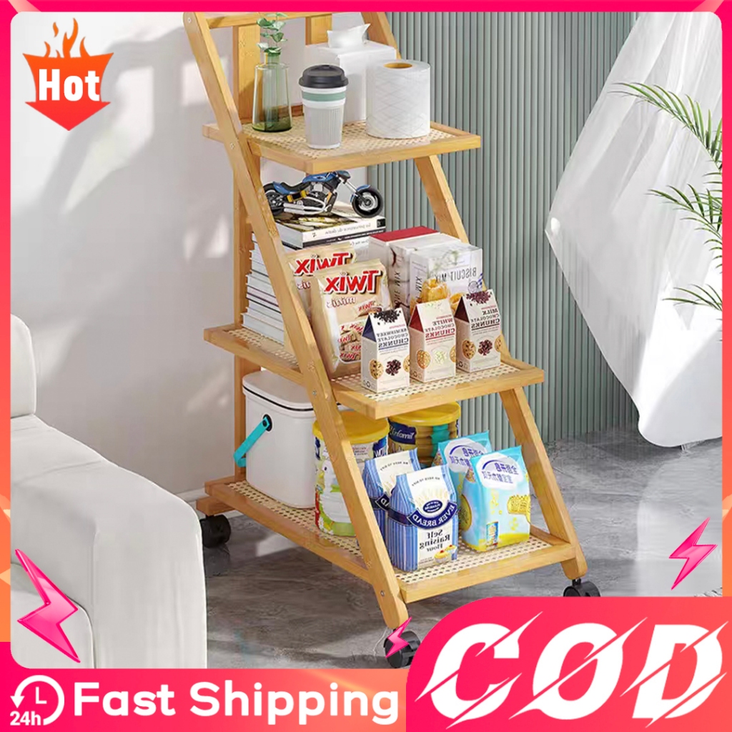 3 Layer Side Table Folding Rack Organizer With Wheel Storage Trolley ...