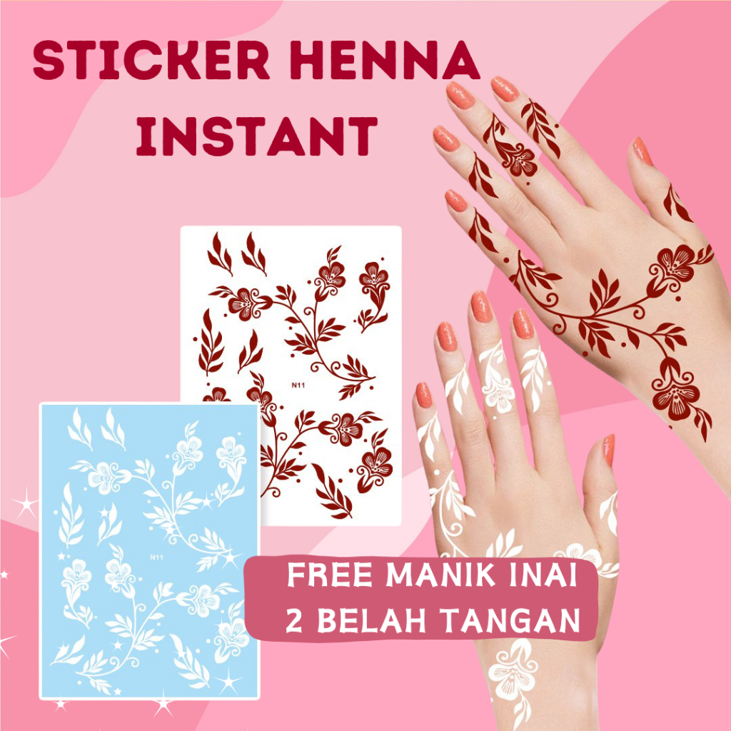 Sticker Inai Instant Sepasang Tangan Corak Minimalis Inai Putih/Maroon ...
