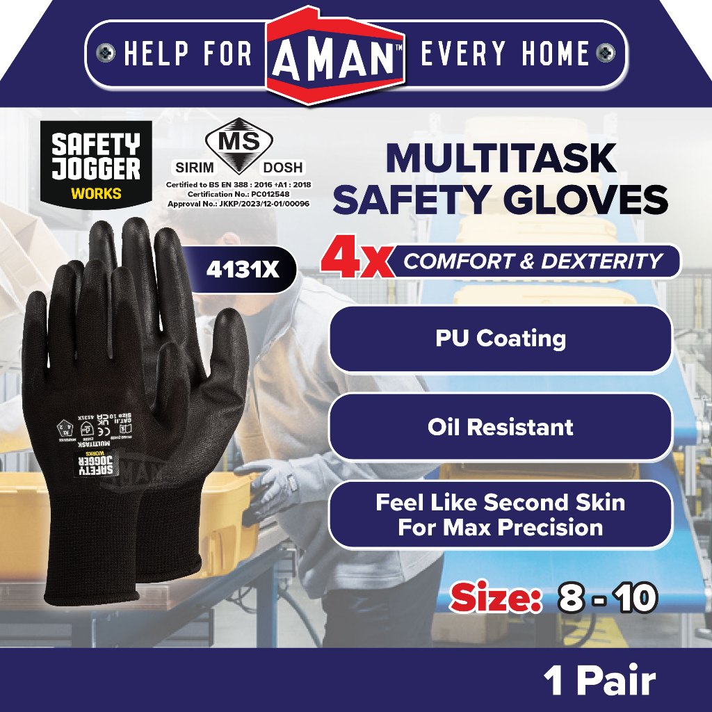 SAFETY JOGGER Multitask PU Coating Glove Industrial Hand Glove Safety ...