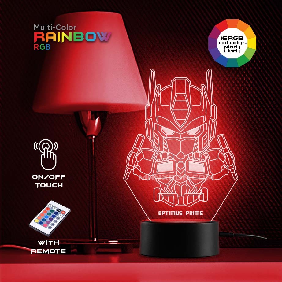 Optimus Prime Transformers 3D Bed Lamp RGB Colors + REMOTE LED Night ...